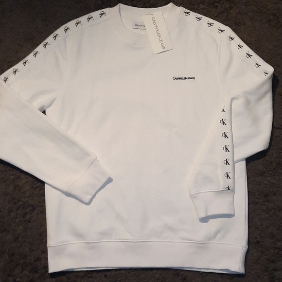 Calvin Klein | Shirts | Calvin Klein Monogram Tape Fleece Crew Neck ...